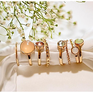 ItsStarred 8pcs Gold Stone Knuckle Ring Set for Women Vintage Stackable Midi Finger Rings Set
