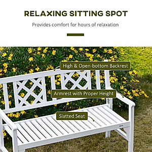 Outsunny 4FT Wooden Outdoor Garden Bench for 2, Portable Folding Loveseat 2-Seater Chair with Backrest, Armrests and Slat Seat, White