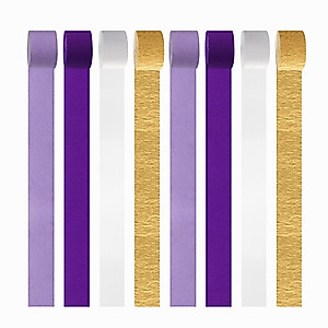 Purple-Gold Party Decorations Crepe-Paper Streamers - 8 Rolls White Purple Lavender Graduation Steamer Woman Birthday Wedding Bridal Shower Paper Garland Mothers Valentines Day Decor Panduola