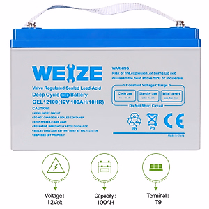 WEIZE 12V 100AH Deep Cycle Gel Battery Rechargeable for Solar, Wind, RV, Marine, Camping, Wheelchair, Trolling Motor and Off Grid Applications