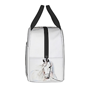PrelerDIY Watercolor White Horse Lunch Box - Insulated Lunch Bags for Kids Boys Girls Reusable Lunch Tote Bags, Perfect for School/Camping/Hiking/Picnic/Beach/Travel