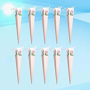 PRETYZOOM 10pcs Single Roses Flower Gift Box Cone Flower Bouquet Wrapping Paper Rose Packaging Bag DIY Flower Holder for Valentines Day Wedding Birthday Gift Without Flower (Pink)