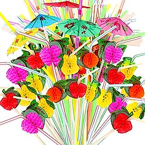 YGDZ 100pcs Umbrella Straws Fruit Straws, Disposable Luau Party Drink Umbrella Straws, Tropical Hawaiian Straws Beach Summer Pool Party Decorations