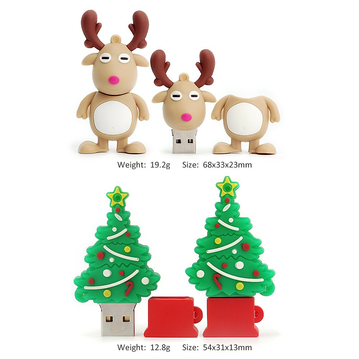 Christmas USB Flash Drive 5 Pack 8GB, Leizhan Novelty Thumb Drive Thanksgiving Memory Stick Santa Claus, Christmas Tree, Elk, Snowman, Dog Pendrive New Year Gift U Disk