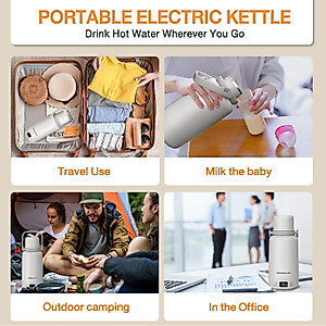 Travel Electric Kettle, 1L/35oz Portable Electric Kettle with Temperature Control, 2024 UPGRADED Hot Water Boiler Bottle for Tea Coffee, 304 Stainless Steel, Christmas Gift for Family Friend