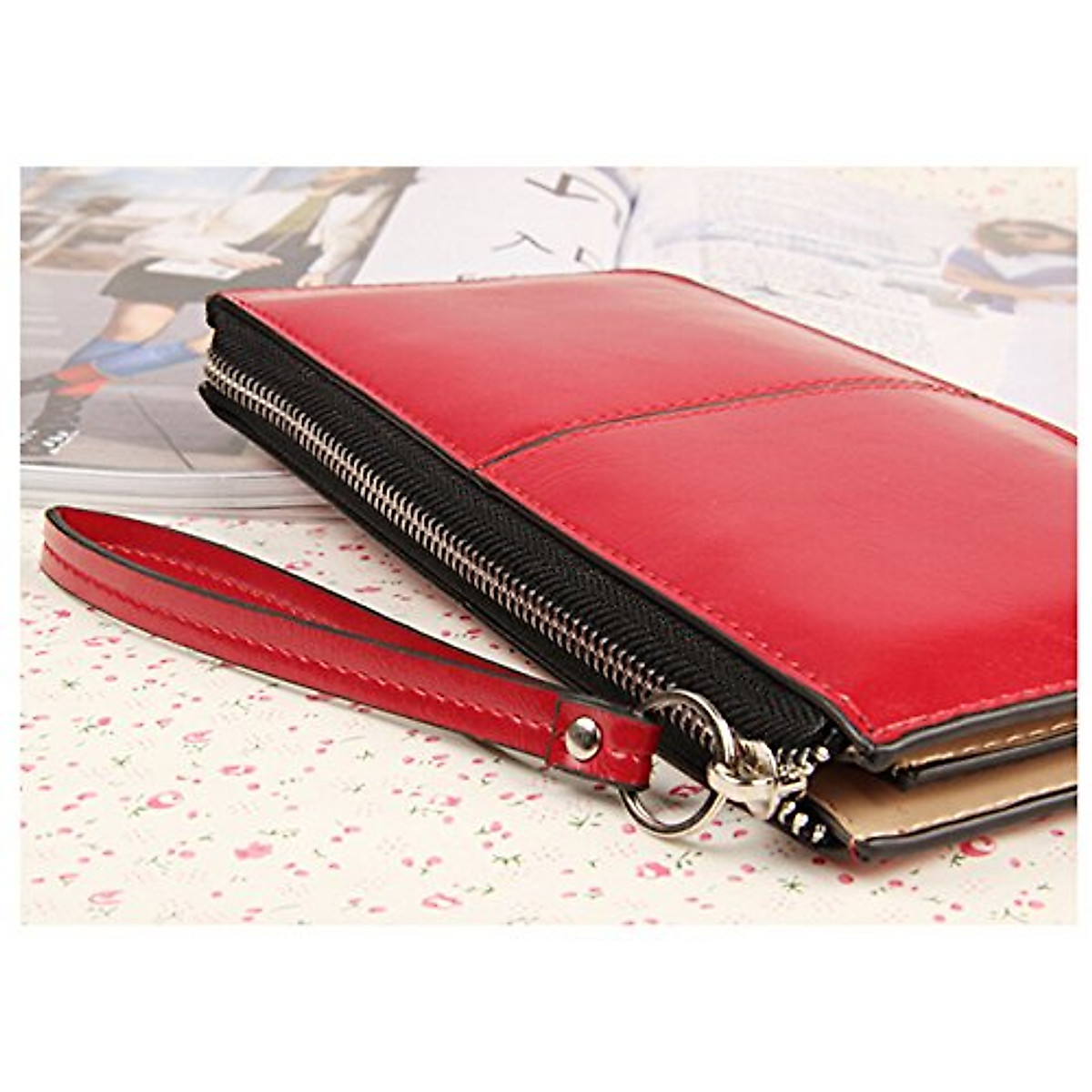 iToolai Women's Solid Color PU Leather Wristlet Clutches Purse Wallet Credit ID Cards Holder,Red