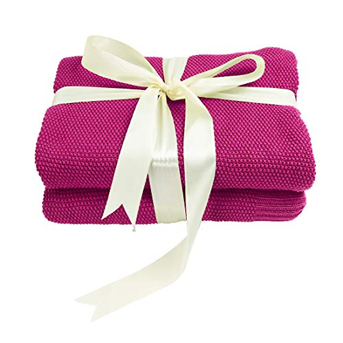 PiccoCasa 100% Cotton Knit Throw Blanket,Solid Lightweight Decorative Throws and Blankets,Soft Knitted Throw Blanket for Sofa Couch, Fuchsia 50" x 60"