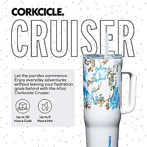 Corkcicle x Disney Princess Belle Cruiser Insulated Tumbler with Handle & Straw - 40 oz Reusable Water Bottle Keeps Beverages Cold for 20 Hrs, Hot for 9 Hrs – Cupholder Friendly, Spill Proof Tumbler
