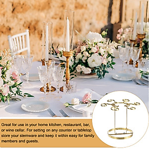 uxcell Countertop Wine Glass Holder, Freestanding Wine Glass Rack with 6 Hooks, Metal Stemware Holder Stand for Bar, Kitchen Home Storage (Bronze 235x335mm)