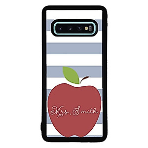 Apple Teachers Appreciation Personalized Black Rubber Phone Case Compatible With Samsung Galaxy S23 S23+ Ultra S22 S22+ S21 S21FE S21+ S20FE S20+ S20 Note 20 S10 S10+ S10e