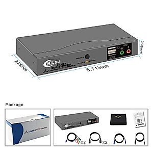 CKLau 4Kx2K@60Hz 2 Port Displayport KVM Switch with Audio and Cables, DP 1.2 Dual Port KVM Switch Displayport for 2 Computers Sharing Single Keyboard Mouse Monitor