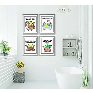 Silly Goose Gifts This Is The Way Bounty Hunter Bathroom Wall Art Print Set - Baby Yoda Movie Themed Bathroom Decor - Funny Bathroom Reminders Quotes - Posters for Walls - Set of 4 (Baby Yoda)