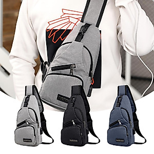 mtvxesu Str𝘢p B𝘢g Crossb𝘰dy Backpack With USB Hole With Headphone Hole Str𝘢p Backpack Hiking Backpack Multipurpose Crossb𝘰dy Ch𝘦st Bag (Gray)