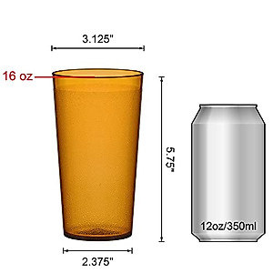 Amazing Abby - Cafely - 16-Ounce Plastic Tumblers (Set of 8), Plastic Drinking Glasses, Restaurant-Style Tumblers, Commercial-Grade Cups, Stackable, BPA-Free, Shatter-Proof, Dishwasher-Safe, Amber
