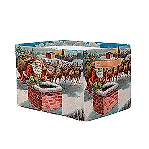 Rectangular Storage Basket Bins Christmas Santa Reindeer Sleigh Toys Books Clothes Canvas Storage Box Cubes Collapsible with Handles for Bedroom Nursery Home Office Decor Organizer Basket
