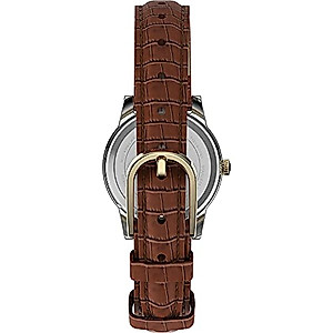 Timex Women's Essex Avenue 25mm Watch – Two-Tone Case White Dial with Brown Leather Strap