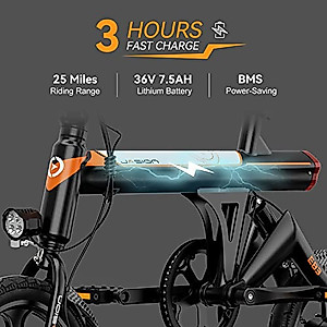 Jasion EB3 Electric Bike for Adults 21mph Folding Adults Electric Bicycles, 350W Brushless Motor, 36V 7.5Ah Battery, Center Suspension, 3 Levels Assist, 14" Foldable ebike for Adults and Teens