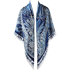 corciova XL 50x50 Large Square Navy Royal Blue White Silk Hair Spanish Scarf Satin Tops for Women Head Wraps Shawl Headscarf