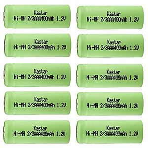 Kastar Rechargeable Ni-MH Battery 2/3AAA 1.2V 400mAh Flat Top Replacement For Solar Light, Solar Flowers, Remote Control, Garden Light [10Pcs]