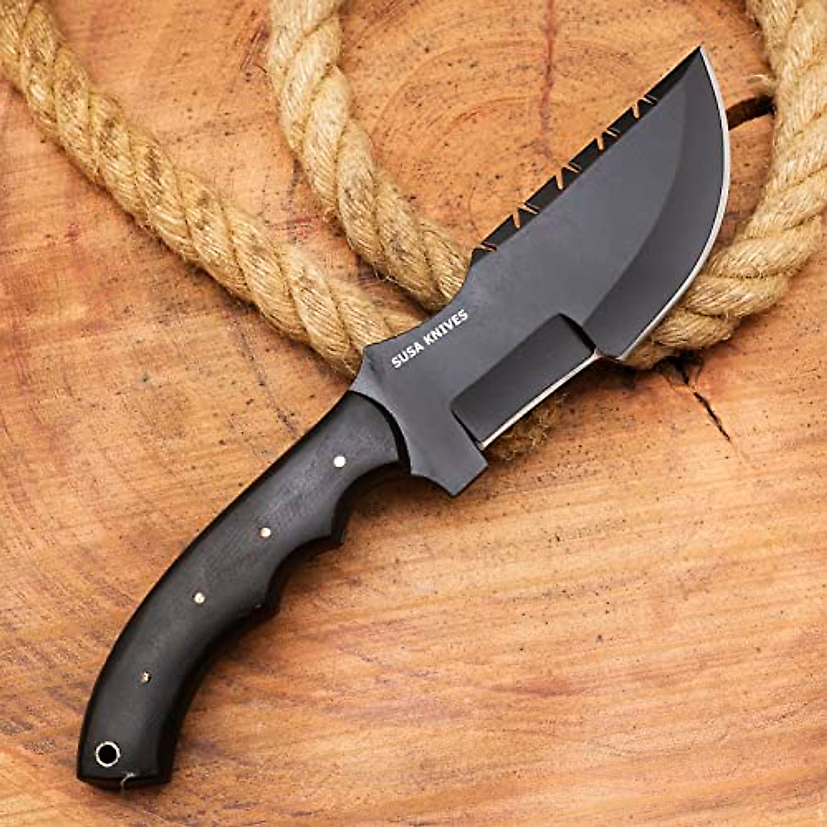 SUSA KNIVES Handmade D2 Steel Tracker Knife - Survival Knife - Camping Knife - Tactical Knife - Hunting Knife with Sheath Horizontal Carry Fixed Blade Knife (BLACK TRACKER)
