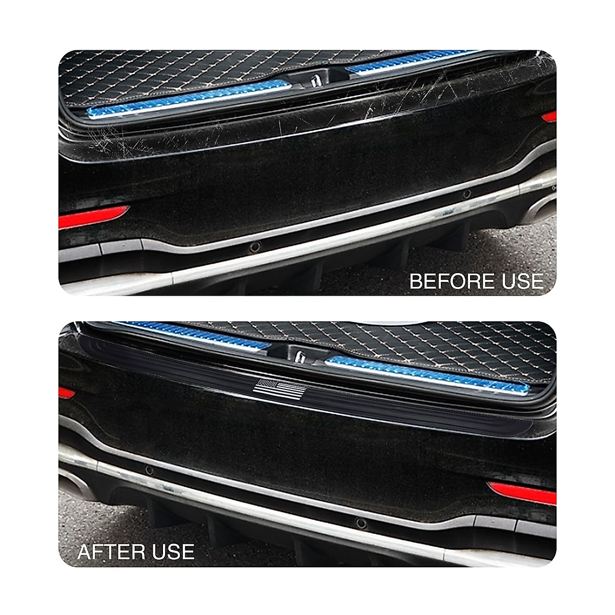 Fogfar 1 PC Car Trunk Anti-Scratch Strip, 35.43" x 2.75" PVC American Flag Black Edge Three-Dimensional Printed Protective Sticker, Self-Adhesive Decorative Accessories, for Cars, SUVs (Black)