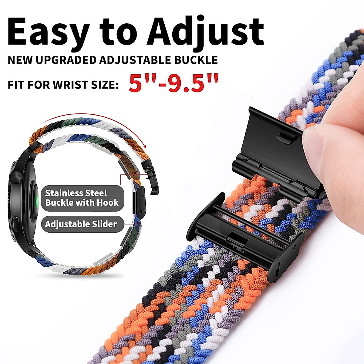 20mm Sport Loop Band Compatible with Samsung Galaxy Watch 7 6 5 4 Band 40mm 44mm/Watch 5 Pro 45mm/Galaxy Watch 4 6 Classic Band 42mm 46mm 43mm 47mm/Watch 3 41mm/Active 2 Nylon Braided Strap Women Men