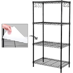 Catalina Creations 4-Shelf Wire Shelving Unit, Metal Storage Shelves, Heavy Duty Shelving with Liners, Adjustable Height Storage Rack for Pantry Closet Kitchen Garage (23.6" W x 14" D x 47" H, Black)