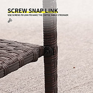 Patio PE Wicker Side Table Outdoor Resin Rattan Glass Top Square End Table with Two Shelves, Brown