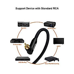 VANAUX 90 Degree RCA Cable Subwoofer Cable Male to Male Digital Coaxial Audio Cable for Home Theater, Sound Bar, TV, PS4, Xbox,and More,Black (10ft/3m)