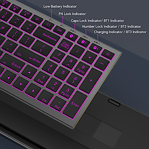 VIVEFOX Bluetooth Wireless Backlit Keyboard for 3 Device, Rechargeable Keyboard QWERTY Cordless Ultra-Thin Silent Keyboard for PC, Laptop, Tablet, MacBook, iPad, iMac, Smartphone, Space Gray