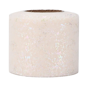 Tulle Fabric Roll, 25 Yards Glitter Tulle 6cm Width Sparkling Tulle Spool Ribbon Sequin Tulle Netting Fabric for Tutu Skirts Gift Wrap Bridal Decorations DIY Craft(Beige)