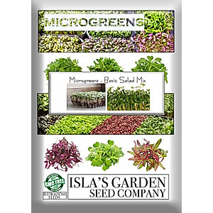 "Basic Salad Mix" Microgreens Seeds for Planting, 300+ Premium Heirloom Seeds, Indoor/Outdoor, (Isla's Garden Seeds), Non GMO, 85-90% Germination, Fun Home Garden Gift