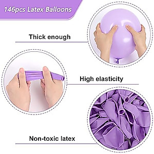 RUBFAC Pastel Purple Balloons, 146pcs Different Sizes Pack of 36 18 12 10 5 Inch for Balloon Garland or Balloon Arch as Graduation Birthday Wedding Baby Shower Anniversary Party Decorations