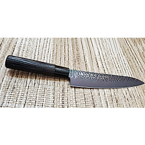 Satake Made in Japan Traditional Hammered Black Rust Resistant Molibdenium, Titanium Coated Chef's Knife (806-039 Santoku Blade 170mm)