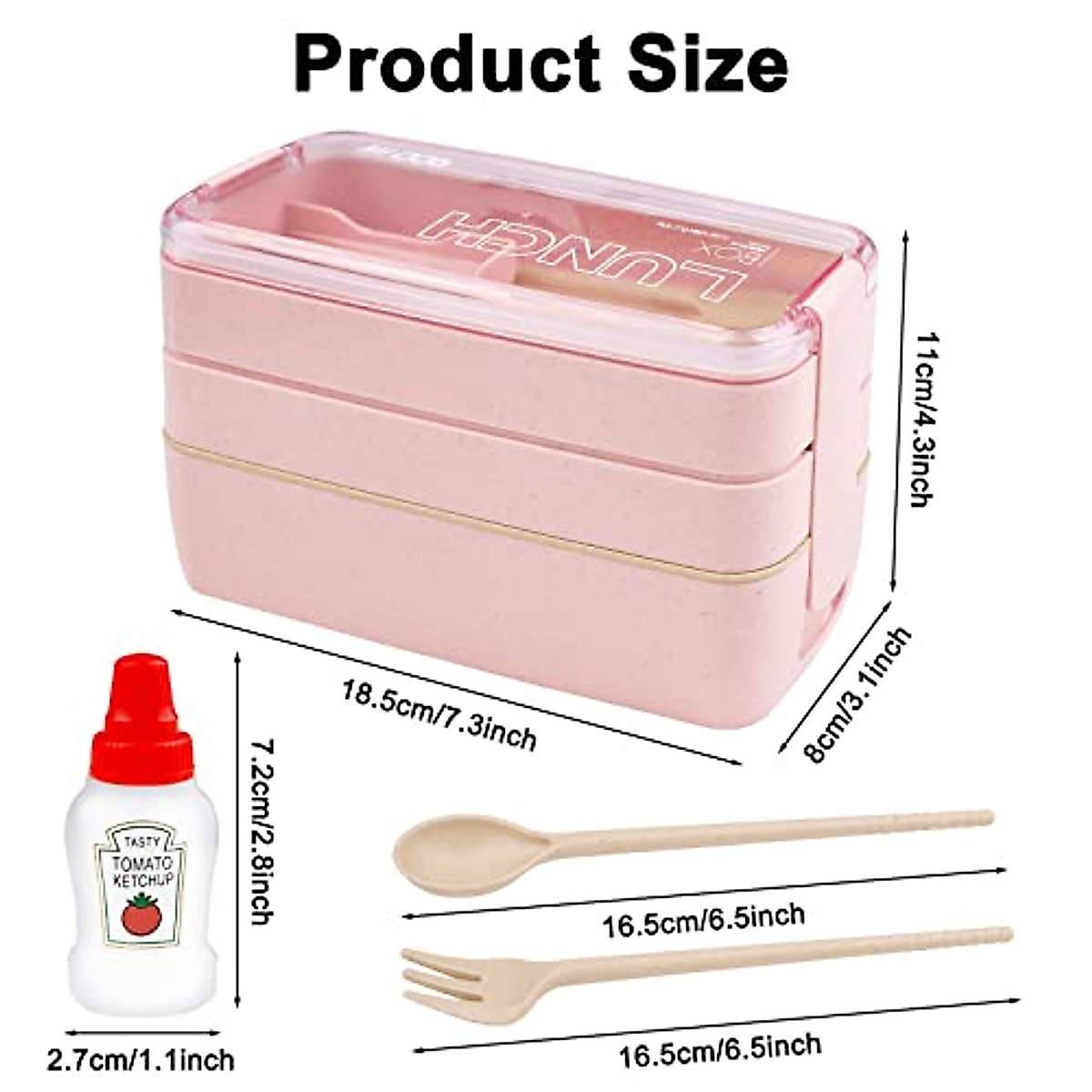 MOAMUN 2PCS Stackable Bento Box, 3-In-1 Bento Lunch Box with Spoon and Fork, Japanese Lunch Box with 2PCS Mini Condiment Squeeze Bottles, Meal Prep Containers for Kids and Adults (Green+Beige)