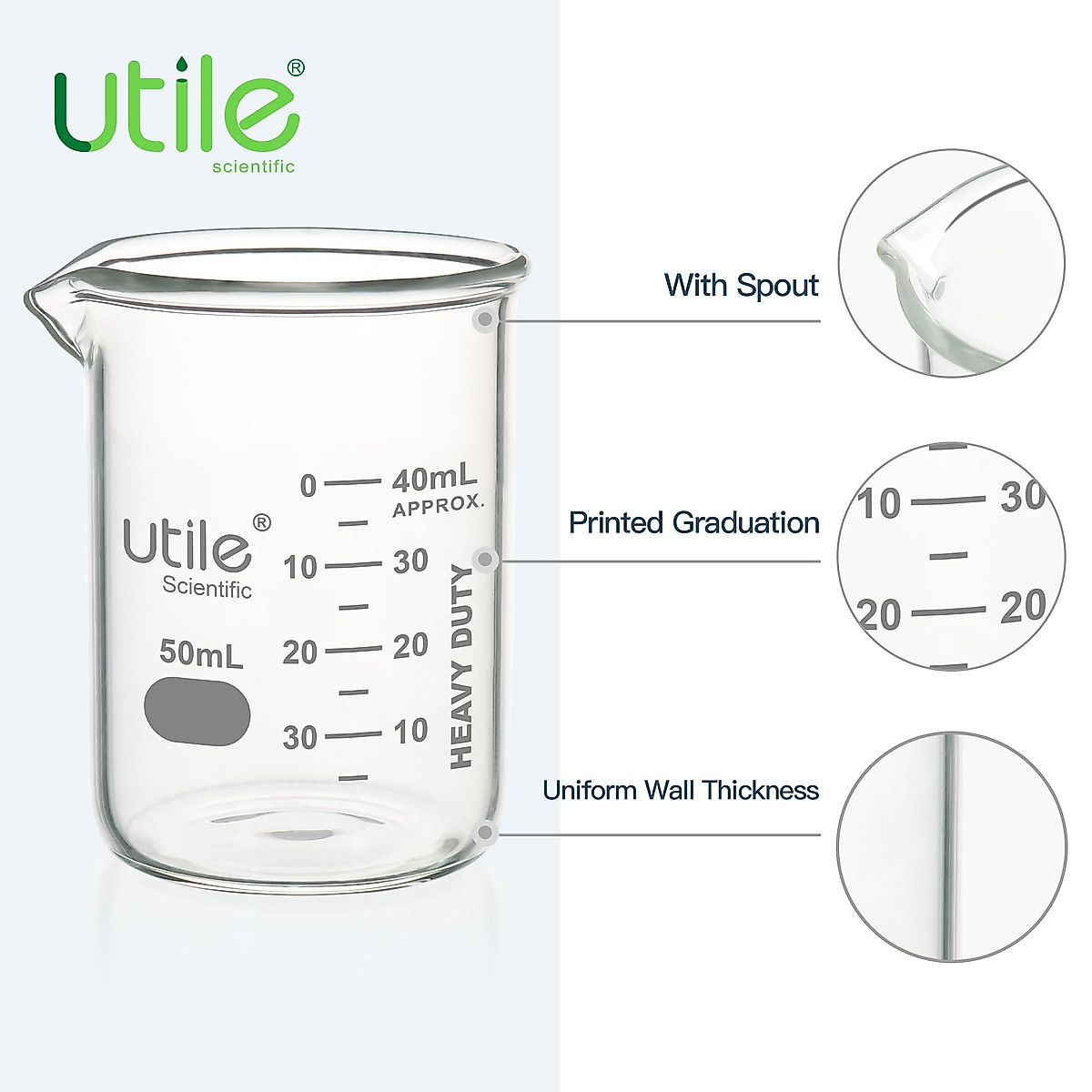 Utile 50ml Beaker Shot Glasses, 24pcs of 1.7oz Low Form Glass Beakers Set, Borosilicate 3.3 Glass Chemical Beaker with Printed Graduation, 4000.0050.24