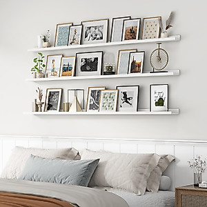 Axeman White Picture Ledge Shelf 72 Inches Long, Floating Shelves for Photo Frame Display, Wall Mounted Floating Shelves with Lip for Kids' Room, Living Room, Home Office - White