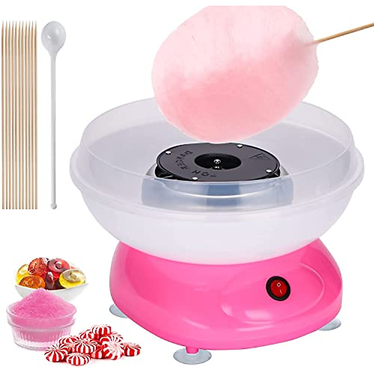 Cotton Candy Machine, 500W Portable Cotton Candy Makers for Kids Birthday Family Party Christmas Gift, Small Hard & Sugar-Free Candy Floss Making Machine with 20 Marshmallow Sticks and Sugar Scoop