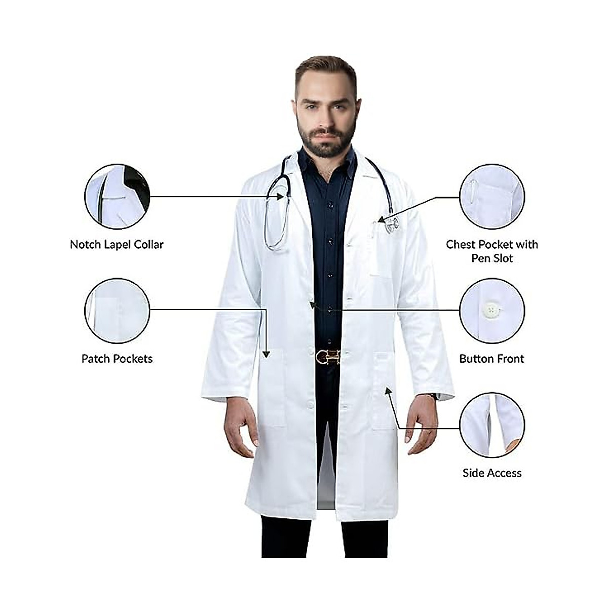 HEEDFIT Professional Lab Coat Women, White Lab Coat Men Long Sleeve, Personalized Lab Coat White, Unisex Small 1101