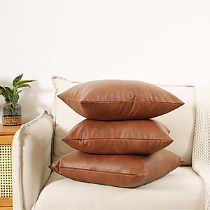 GEGELICA Faux Leather Throw Pillow Covers 18X18 Inch Set of 2 Brown Outdoor Modern Farmhouse Solid Decorative Pillow Covers for Room Couch Living Bedroom Bed Sofa