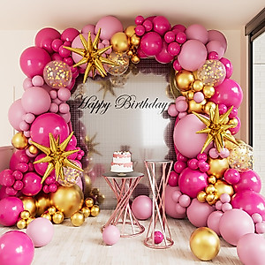 Aooxpok Hot Pink Balloon Garland Arch Kit,146Pcs Hot Pink Balloon Macaron Pink Balloon Gold Balloon for Graduation Baby Shower Birthday Wedding Gender Reveal Party Decorations