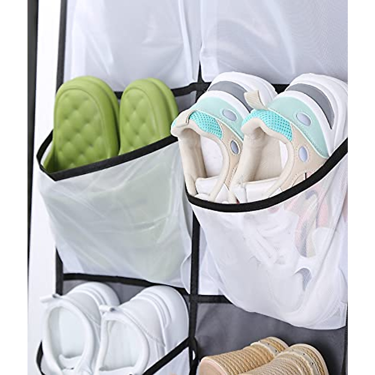 JULEVTOYR Over The Door Shoe Organizer, 12 Extra Large Mesh Breathable Pockets Hanging Shoe holder,Closet Organizers and Storage Hanging,Over The Door Shoe Boots Rack with 4 Hooks