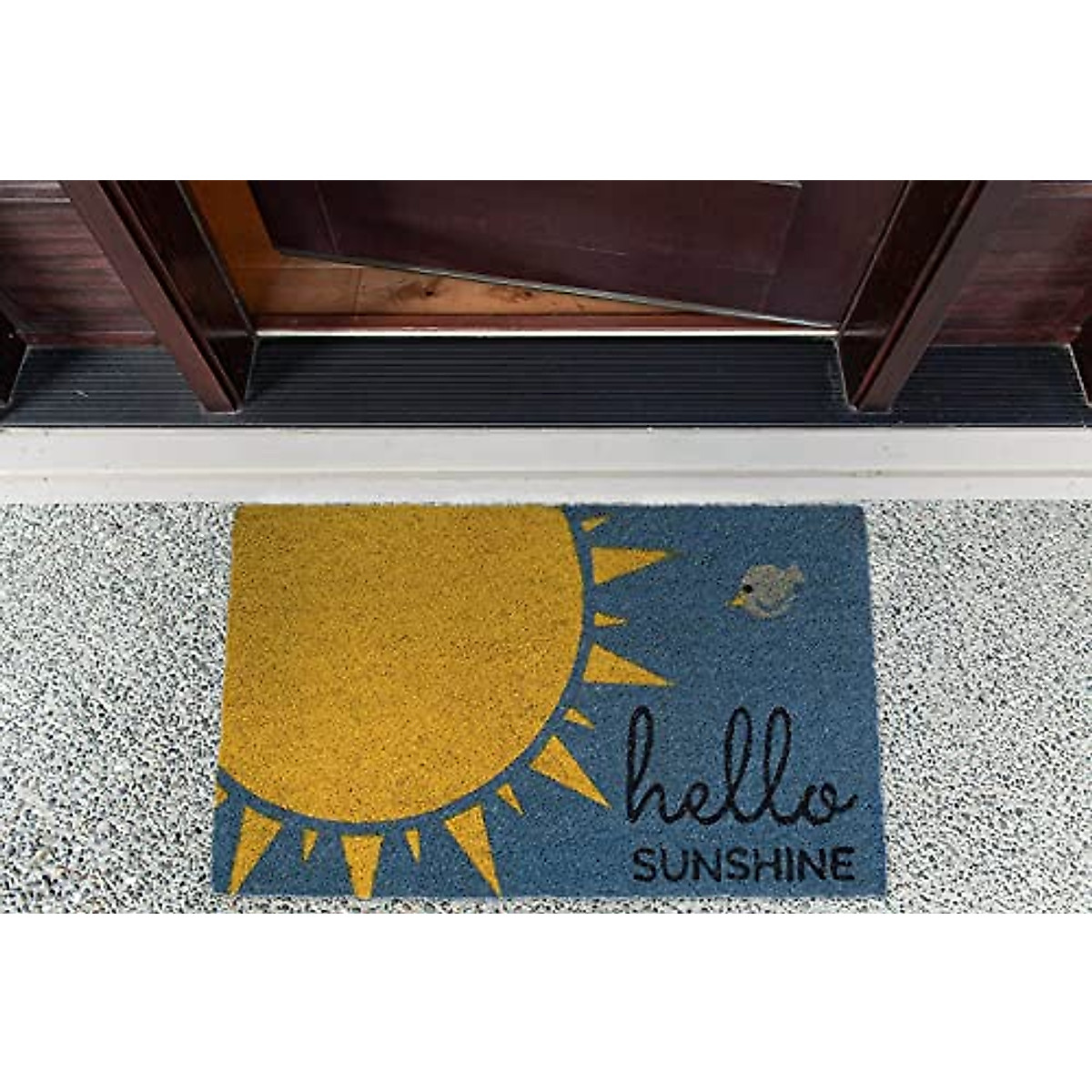 DII Natural Coir Doormat, Decorative Hello Mat, 17x29, Hello Sunshine, Blue