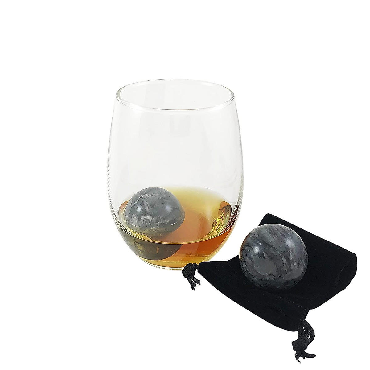 Luxe Whiskey Stones - Set of 2 Marble Chilling Spheres in Gift Box with Velvet Storage Bag