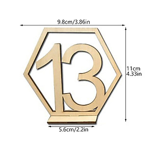 SYCOOVEN Wooden Table Numbers, 1-10 Wedding Table Numbers with Holder Base, Double Sided Hexagon Shape Perfect for Wedding, Party, Events or Catering Decoration(11-20)