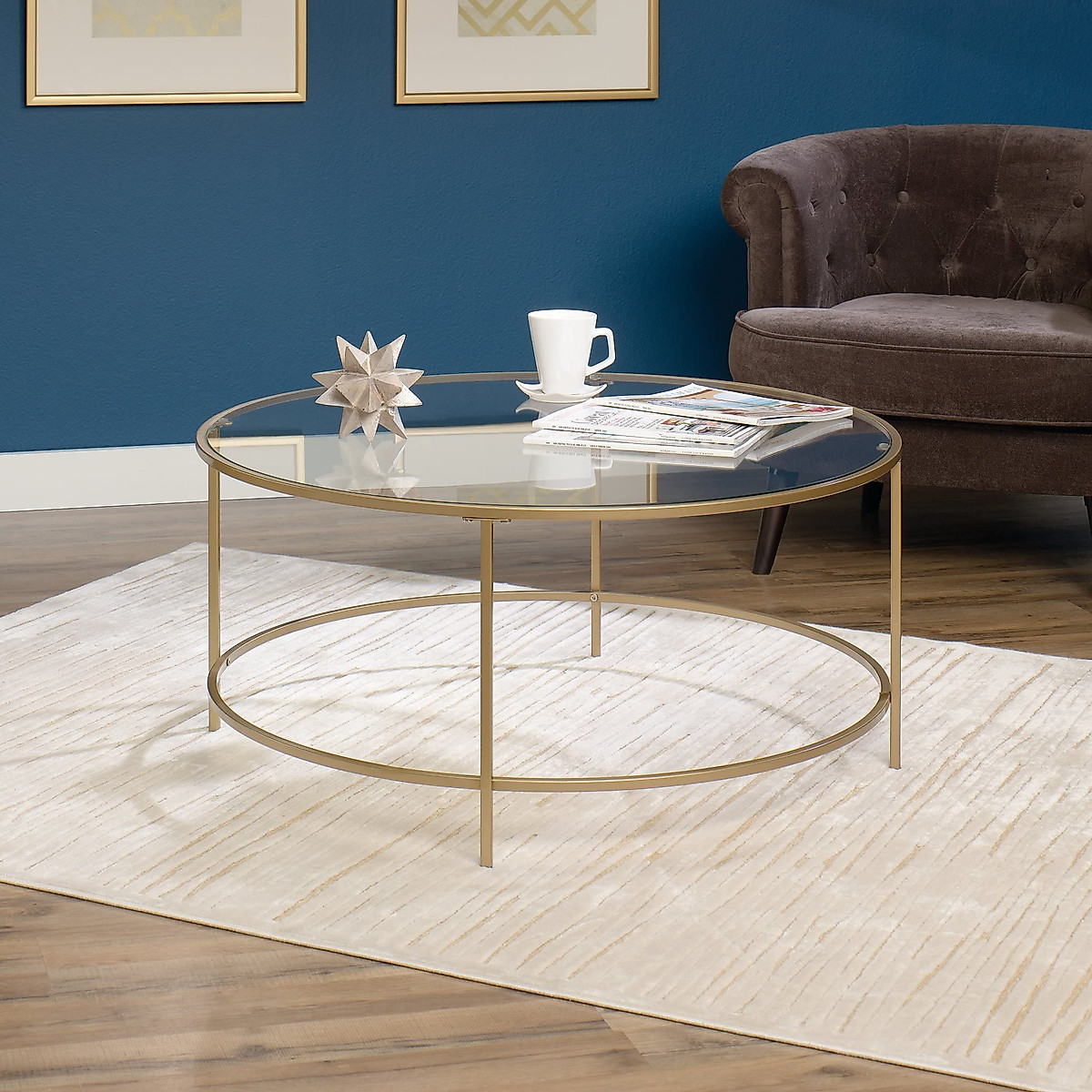 Sauder 417830 Int Lux Coffee Table Round, Glass / Gold Finish