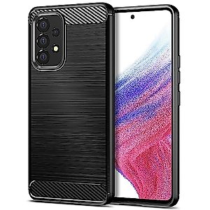Qiinogow Case Compatible with Samsung Galaxy A53 5G, Slim Fit Phone Cover with Shock-Absorption, Carbon Fiber TPU Rubber Protective Case, Black