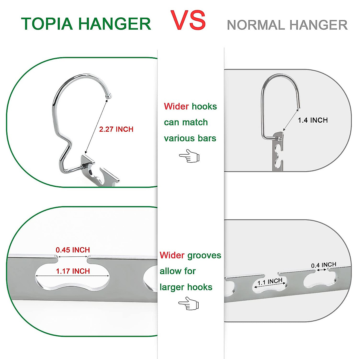 TOPIA HANGER Closet Hangers Space Saving, Heavy Duty Chrome Clothes Hanger Organizer, Multifunctional Hangers for Closet with Wider Wavy Slots and Hooks 4pcs, CT11C
