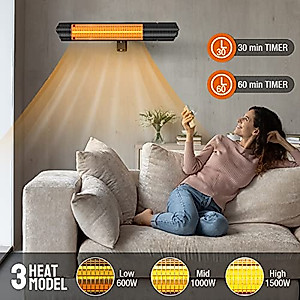 SIEANE Outdoor Patio Heater Electric Carbon Infrared Wall Mounted/Ceiling/Tripod 1500W Adjustable Temperature Instant Warm Heater with Remote Control IP65 Waterproof Heater for Garage Backyard