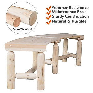 Kdgarden Outdoor Wooden Curved Backless Porch Bench Rustic Style Cedar/Fir Wood Log Fire Pit Bench for Patio Garden Deck and Backyard, 40"-55" W×14" D×16.5" H, Natural Finish